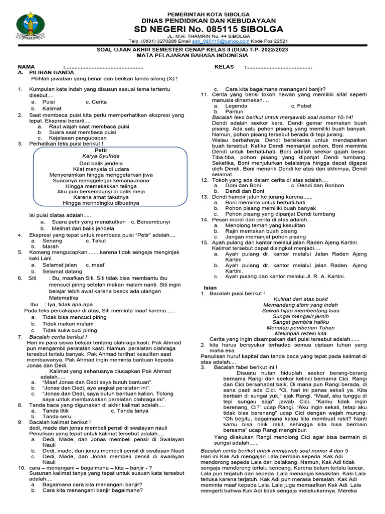 Soal Uas 2b B.indo Dan MTK Genap | PDF