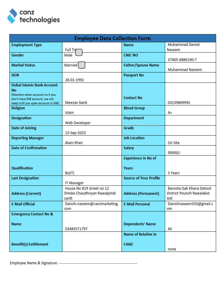 Employee Data Collection Form | PDF