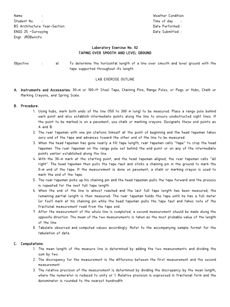 ENGS 25 LabExercise02 Taping Over Smooth and Level Ground | PDF ...