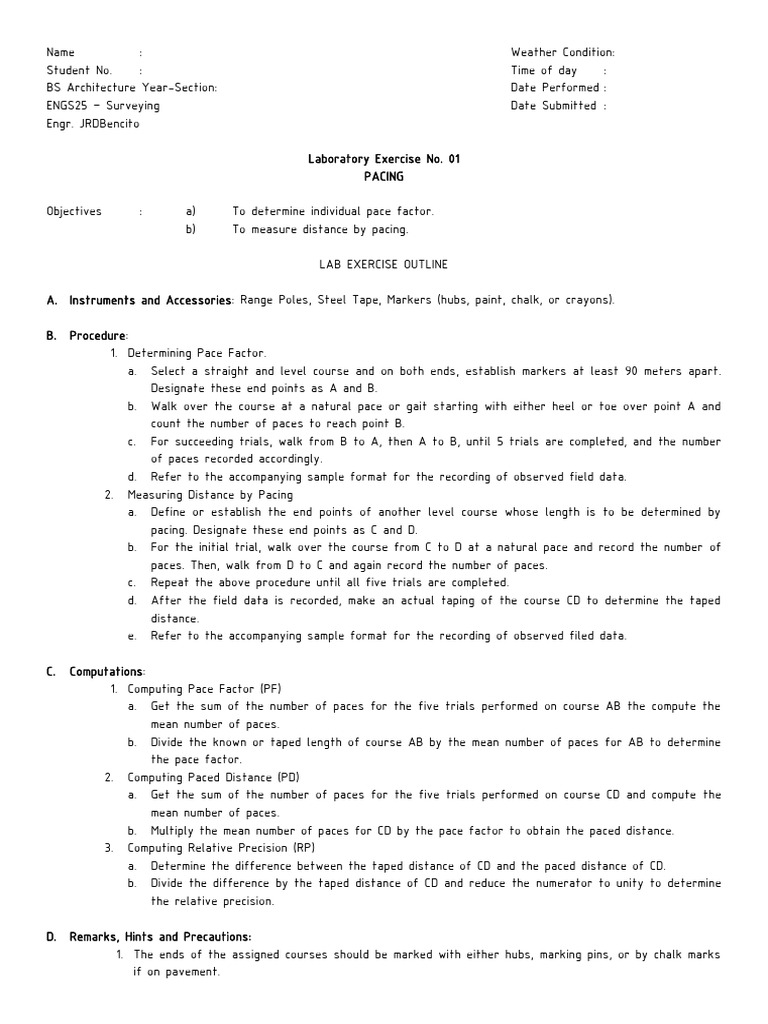 ENGS 25 LabExercise01 Pacing | PDF | Surveying | Science
