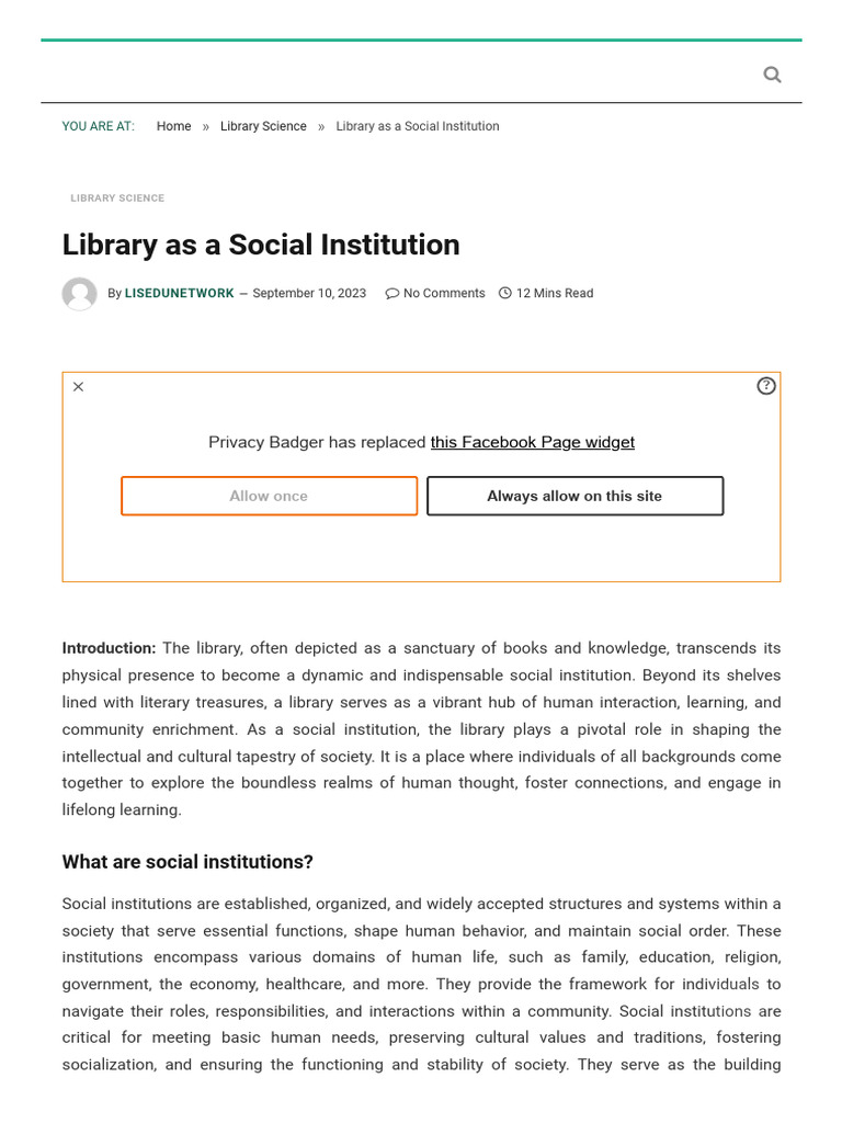 Library As A Social Institution - Library & Information Science ...