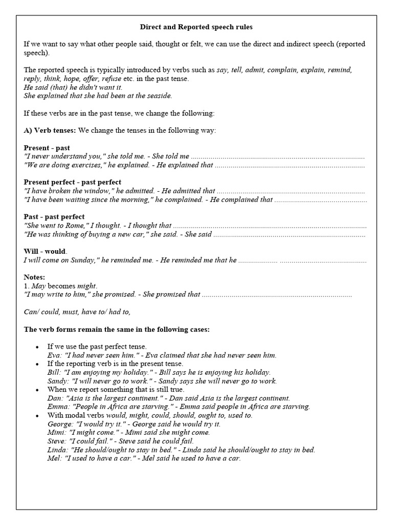 Direct and indirect speech rules | PDF | Semantic Units | Linguistic ...
