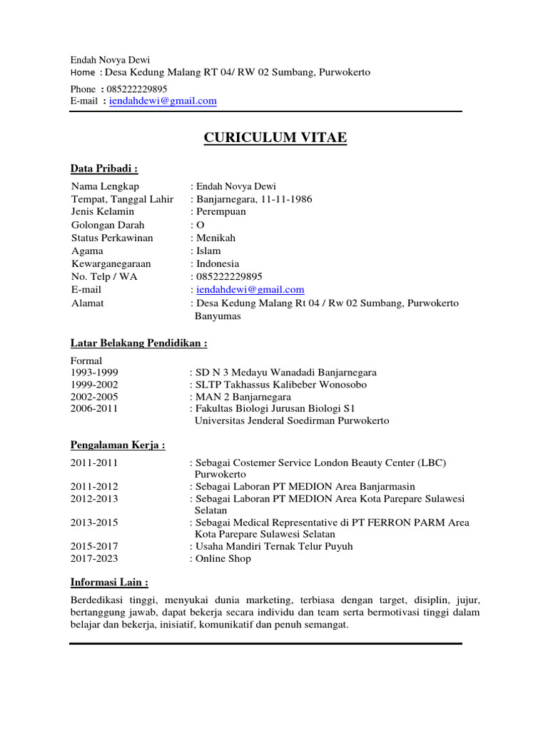 CV Dewi | PDF | Karier & Perkembangan | Gaya Hidup