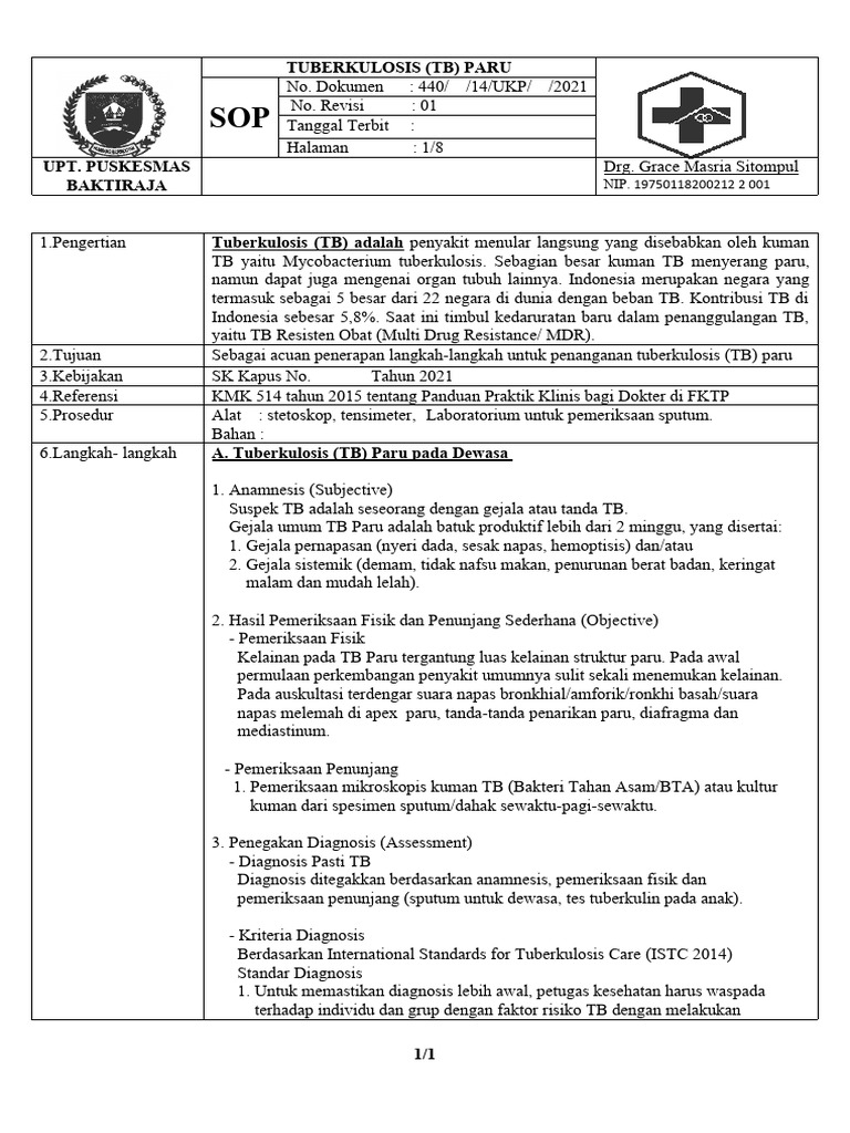 Sop Penanganan Tuberkulosis | PDF