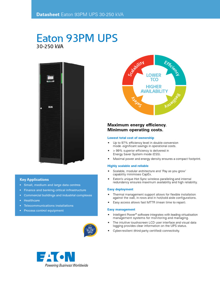 Eaton 93pm Ups 30 250kva Datasheet Ps153029en | PDF | Data Center | Information And ...