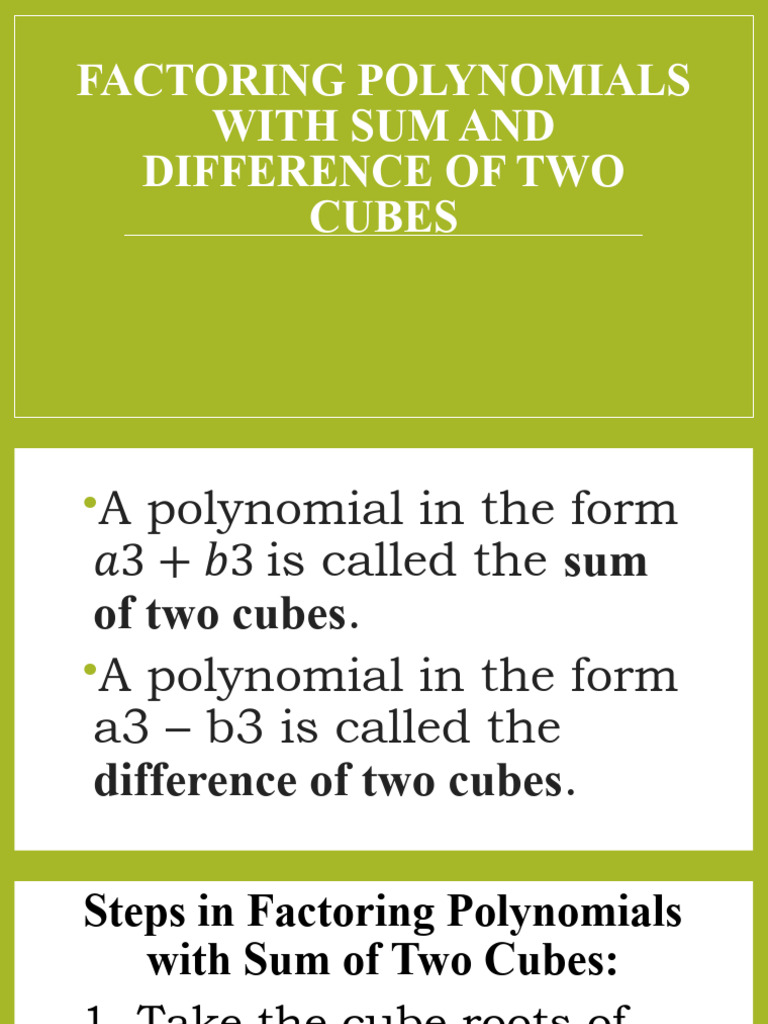 Math - L3-Factoring Polynomials With Sum and Difference of Two | PDF