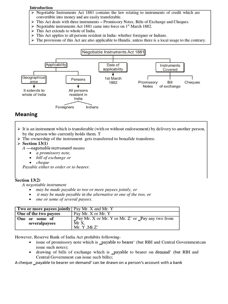 NI ACT Notes | PDF | Negotiable Instrument | Cheque