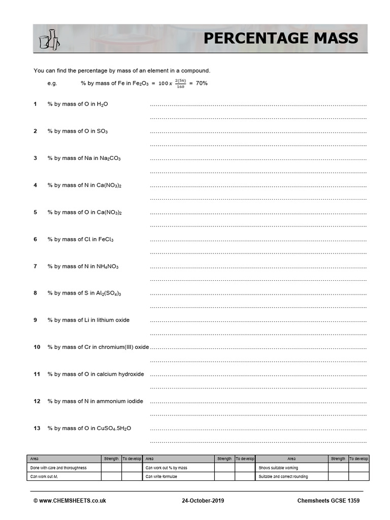Percentage Mass in GCSE Chemistry | PDF | Molecules | Metallic Elements