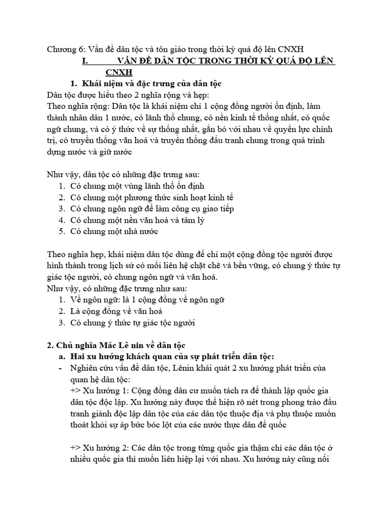 (Chương 6) Vấn đề dân tộc và tôn giáo trong thời kỳ quá độ lên CNXH | PDF