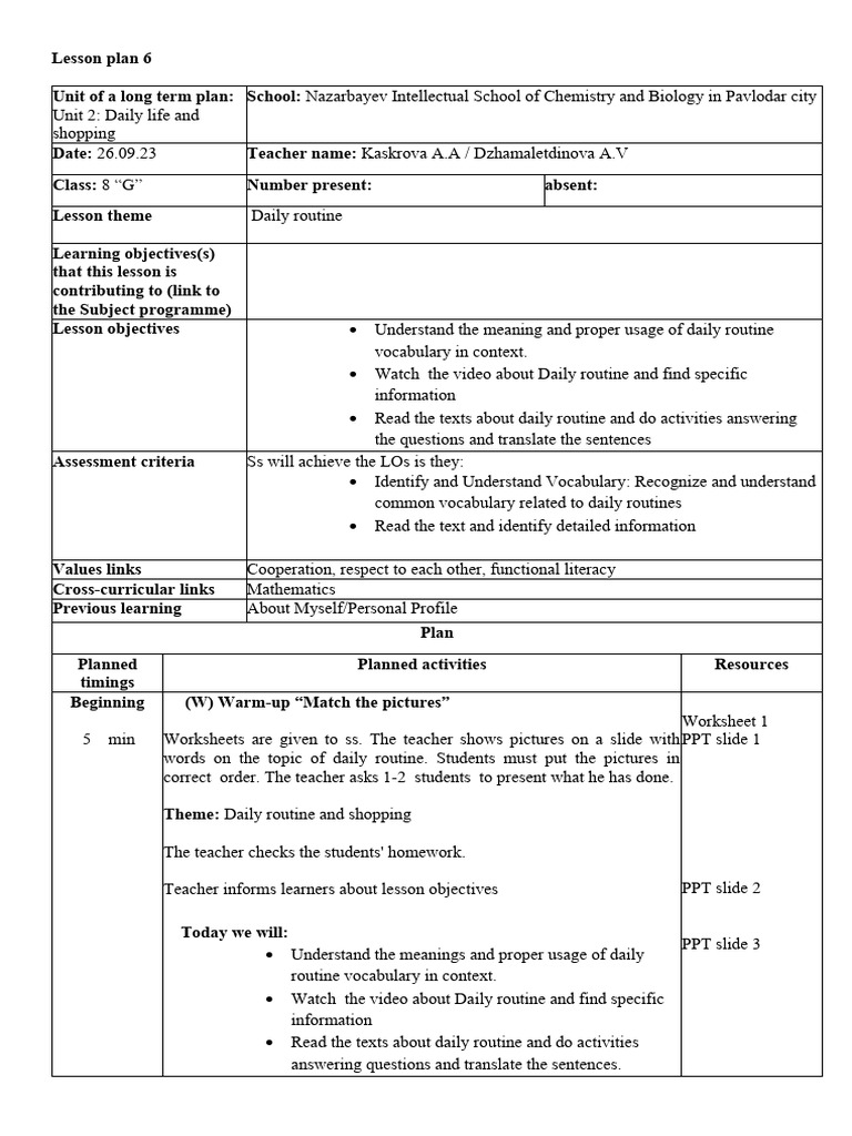 DR - LP-6 (Draft) | PDF | Vocabulary | Lesson Plan