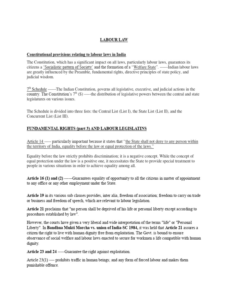 Labour Law Notes | PDF | Employment | Labour Law