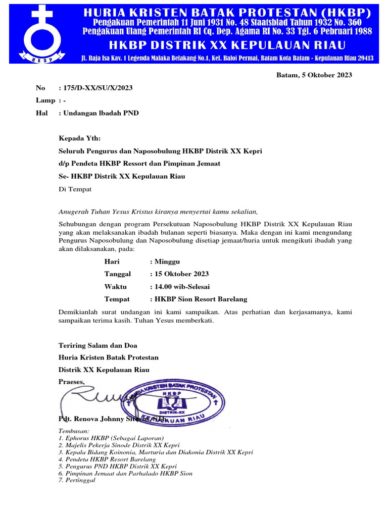 Surat Undangan Ibadah PND Oktober | PDF