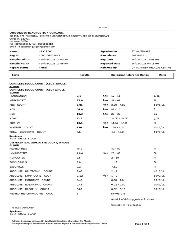 Diagnostics Test Report | PDF | White Blood Cell | Cell Biology