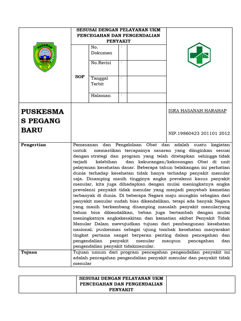 SOP SESUSAI DENGAN PELAYANAN UKM PENCEGAHAN DAN PENGENDALIAN PENYAKIT-1 | PDF