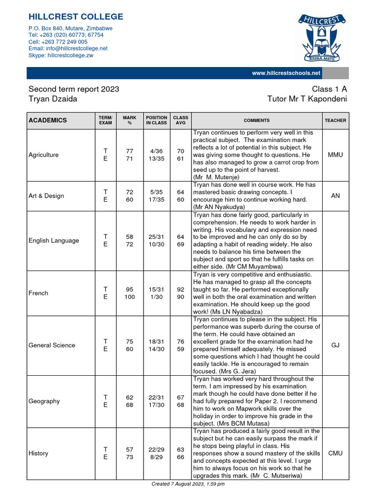 Report - Tryan Term 2 2023 | PDF | Learning