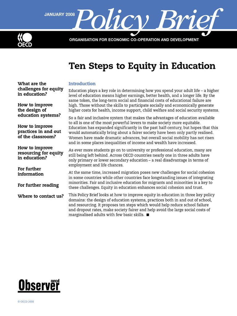 Equity in Education: 10 Steps | PDF | Immigration | Vocational Education