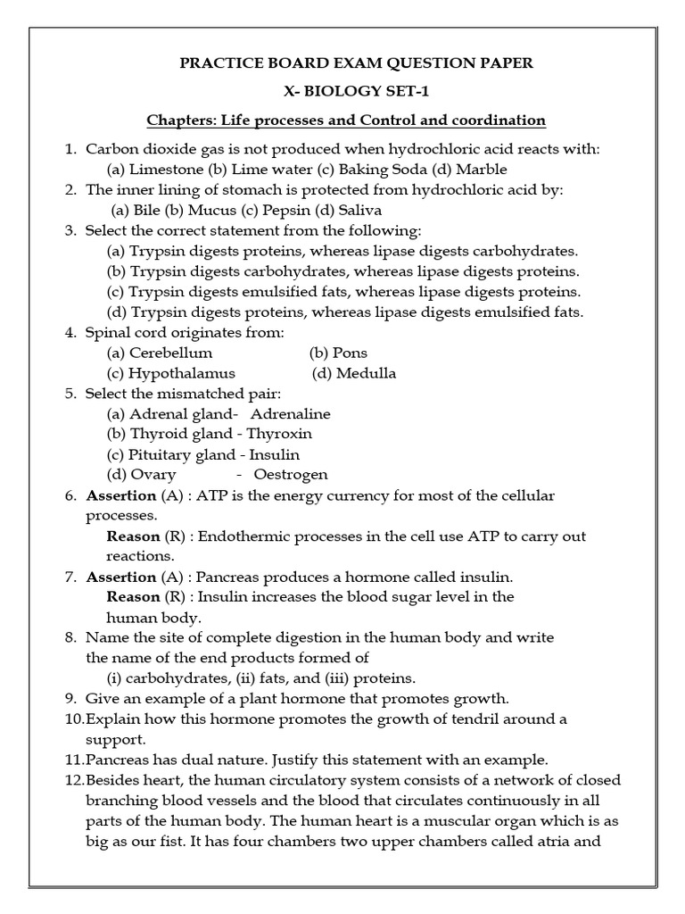 BOARD EXAM QUESTION PAPER 2023 Biology (Chapter 1, 2) | PDF | Digestion ...