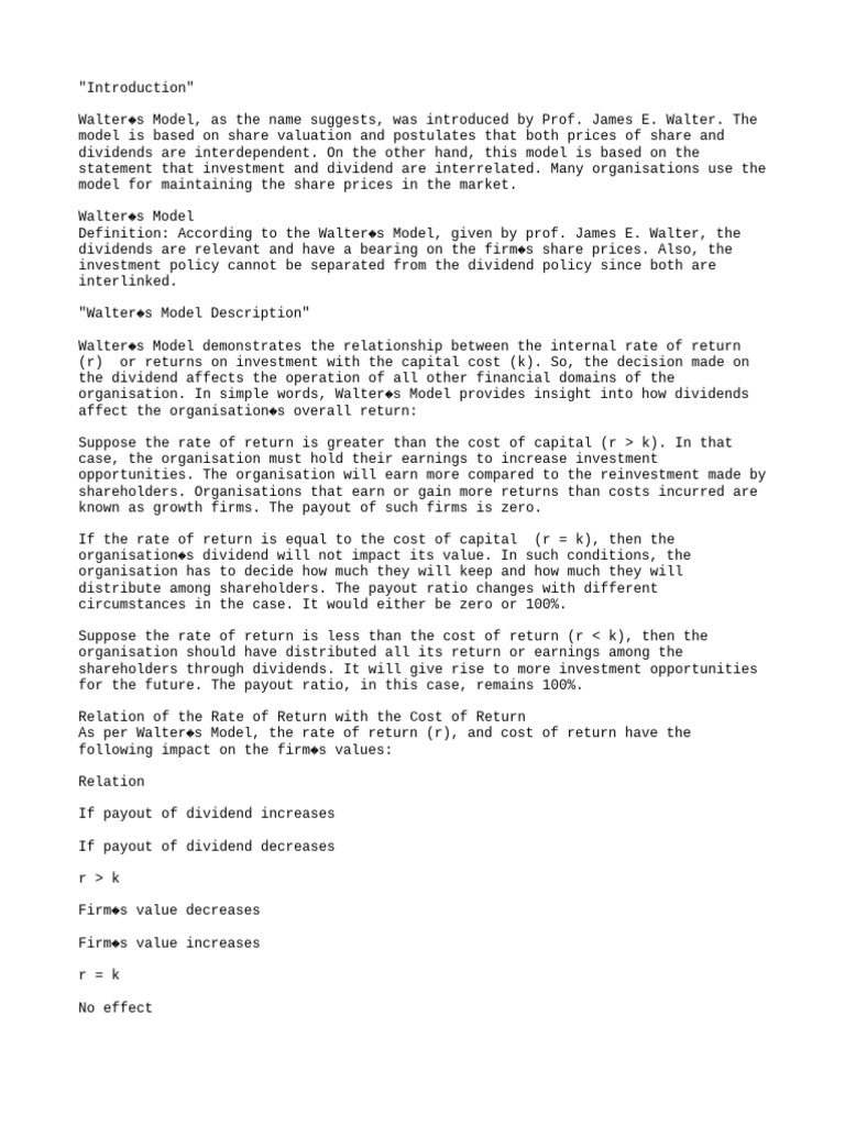 Walter Model | PDF | Dividend | Investing