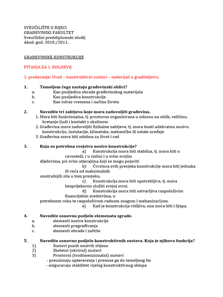 GK Pitanja Za 1 Kolokvij 1 Predavanje | PDF