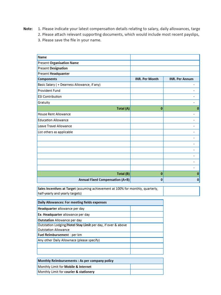 Form - Candidate's Present Remuneration Details | PDF