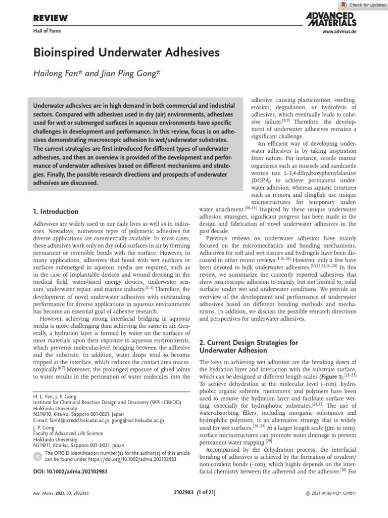 20 - Bioinspired Underwater Adhesives | PDF | Adhesive | Adhesion 20 - Bioinspired Underwater Adhesives | PDF | Adhesive | Adhesion