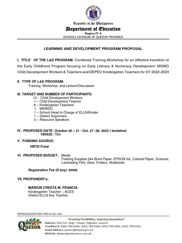 Training Design for CDW-KG_2022 | PDF | Kindergarten | Literacy