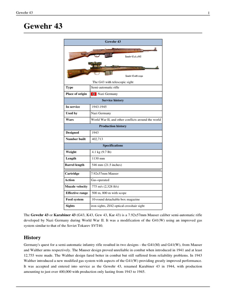 Gewehr 43: History | PDF