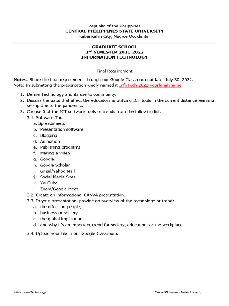 IT Graduate School Final Requirement Guide | PDF