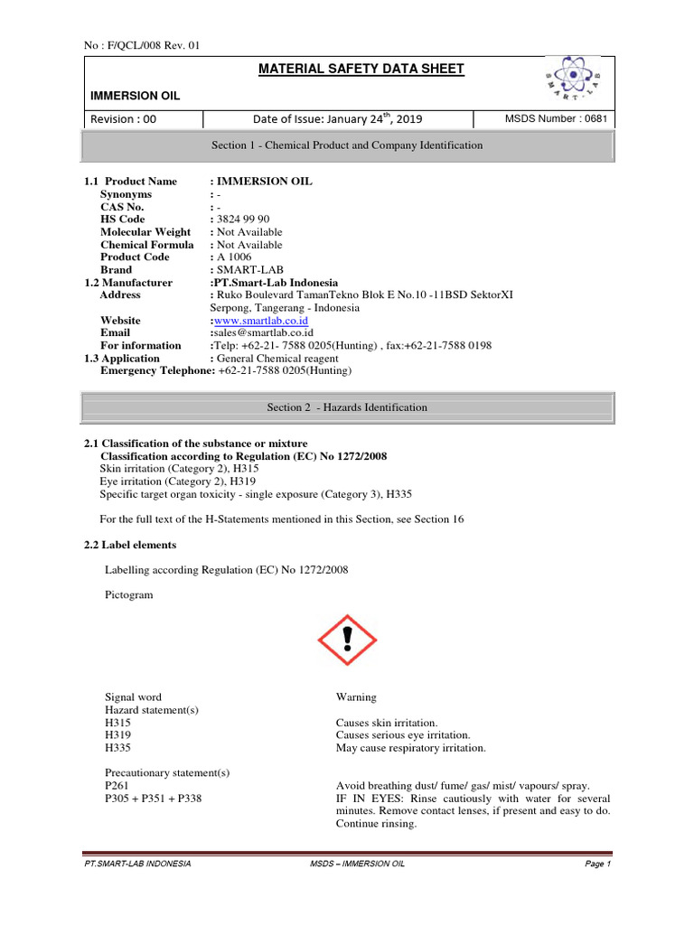 MSDS Immersion Oil | PDF