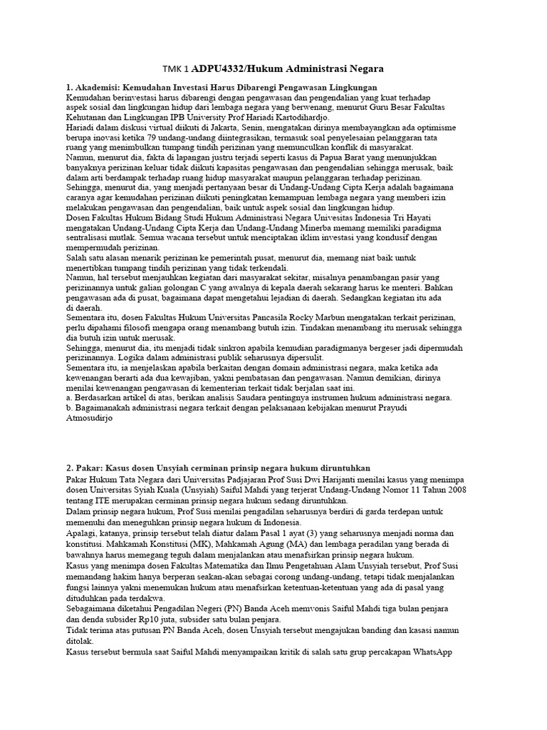 TMK 1 ADPU4332 Hukum Administrasi Negara | PDF