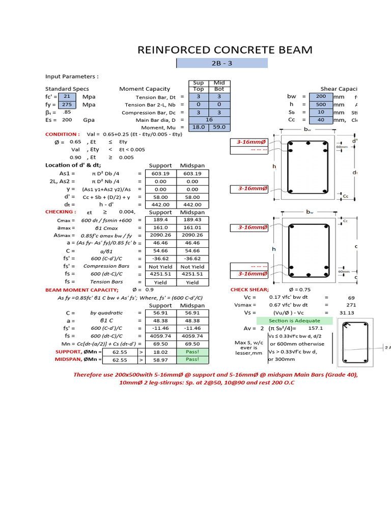 Reinforced Concrete Beam: Location of D' & DT | PDF | Building ...