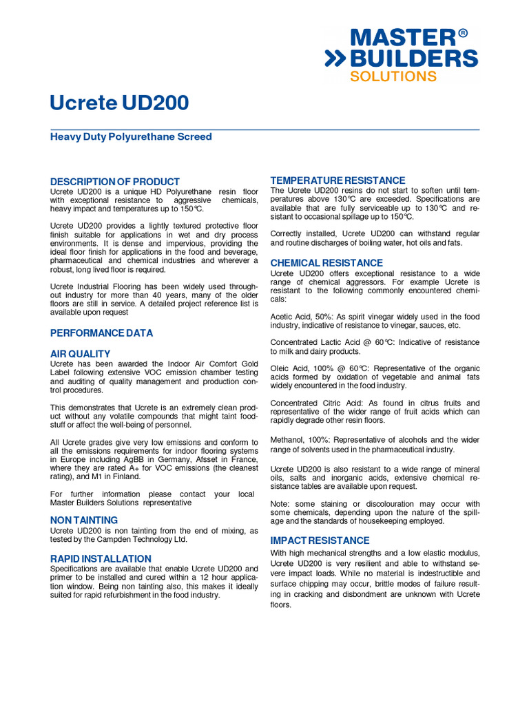 Tds - Ucrete Ud200 140500 | Download Free PDF | Concrete | Volatile Organic Compound