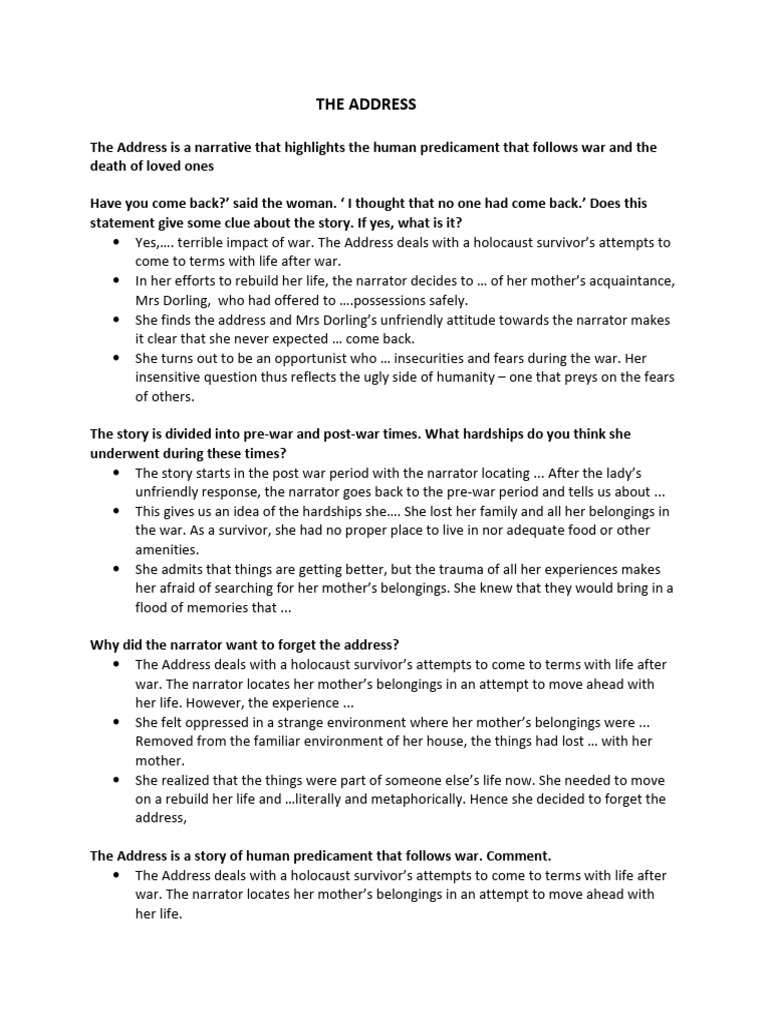 The Address - Notes | PDF