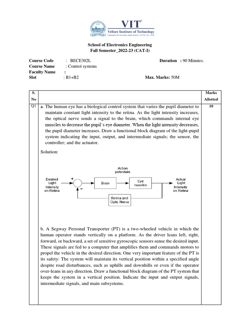 VIT CAT-I Control Systems Paper 2022 | PDF | Eye | Electronics
