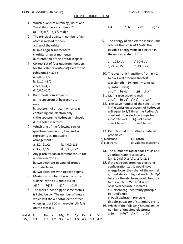 Atomic Structure MCQS | PDF | Atomic Orbital | Electron Atomic Structure MCQS | PDF | Atomic Orbital | Electron