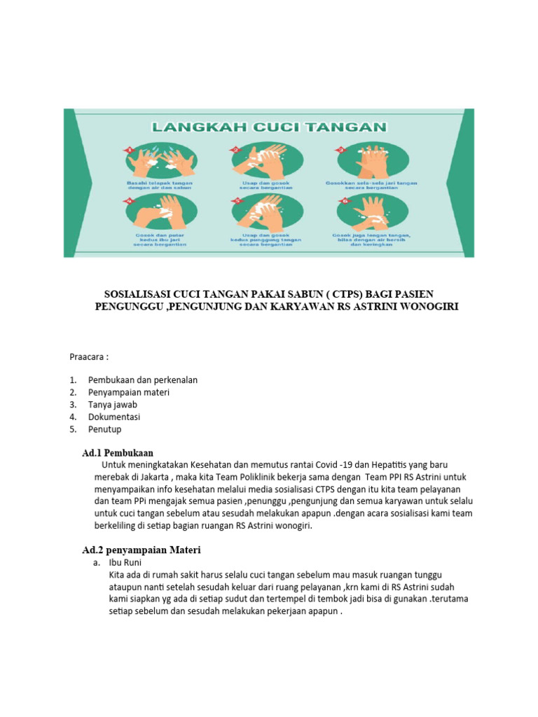 Sosialisasi Cuci Tangan di RS Astrini | PDF | Kesehatan Holistik