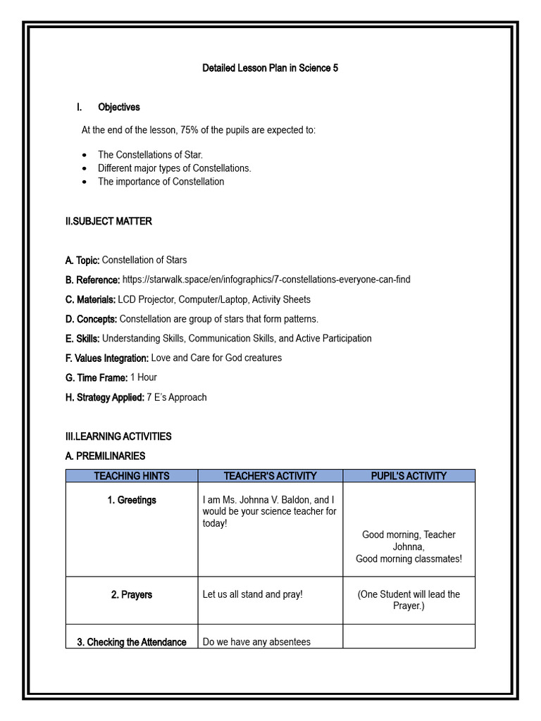 Grade 5 Detailed Lesson on Constellations | PDF | Constellation ...