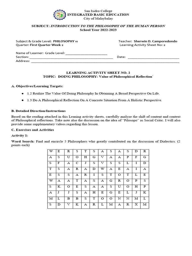 PHILO 11 Module 2 Lesson 2 | PDF | Dialectic | Truth