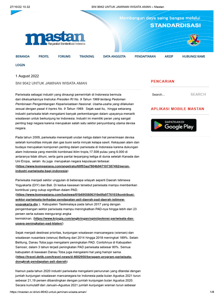 Sni 9042 Untuk Jaminan Wisata Aman - Mastan | PDF