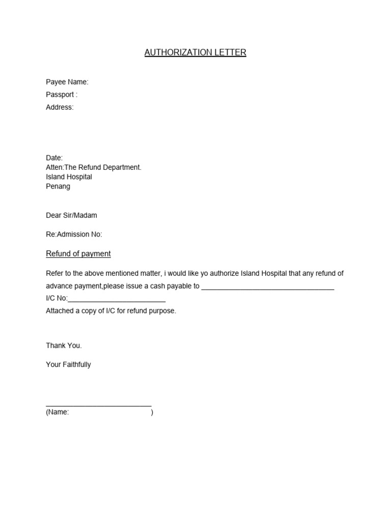 Authorization Letter for Refund Request | PDF