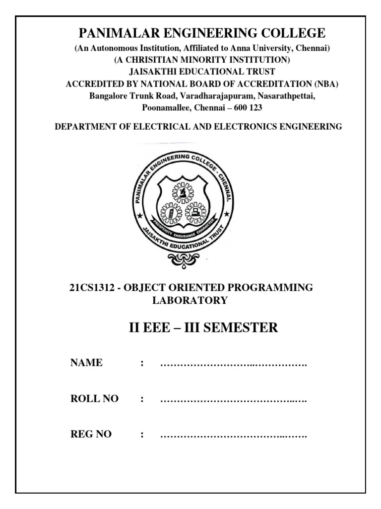 CSE - OOPS Lab Bonafide NEW | PDF