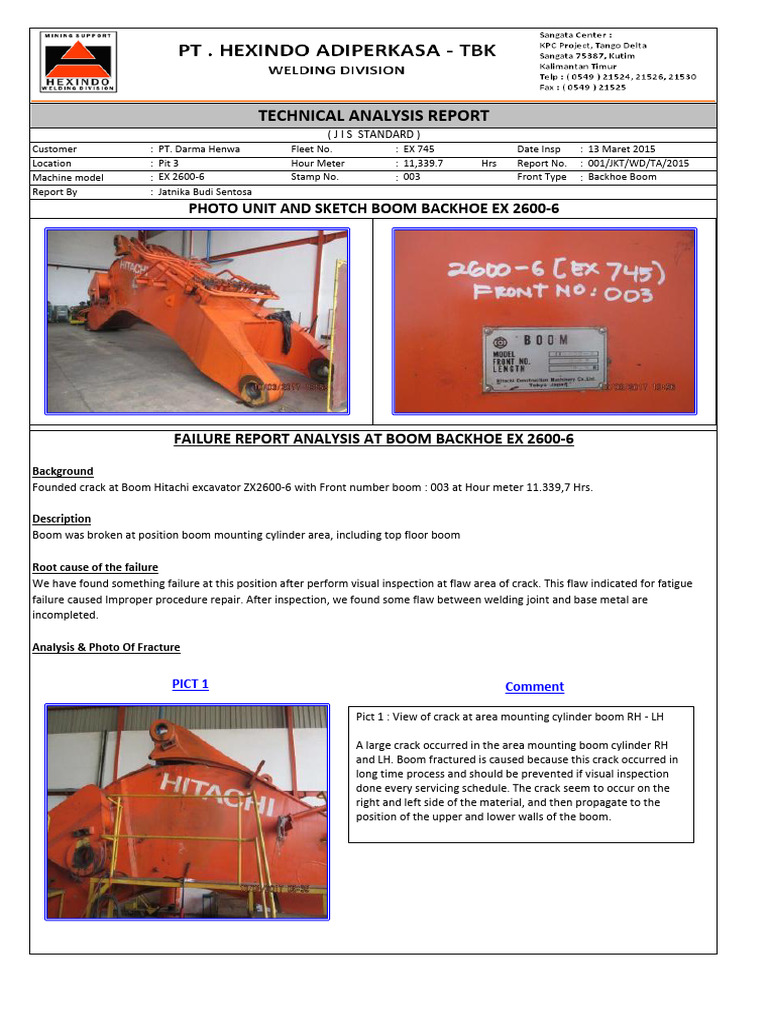 Excavator ZX2600-6 Boom Failure Analysis | PDF | Fracture | Welding