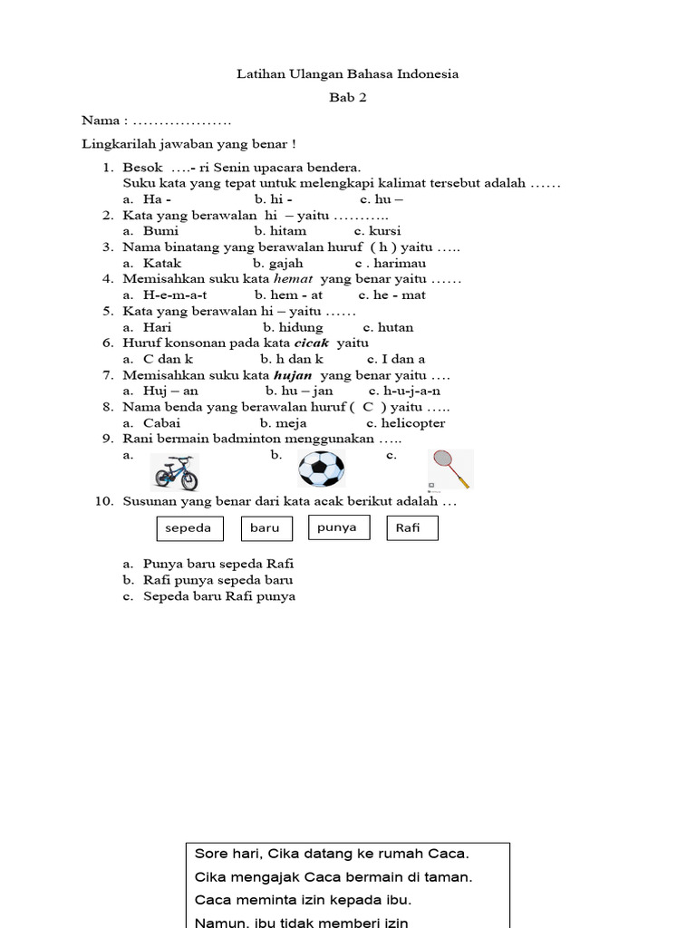 Latihan Ulangan Bahasa Indonesia Bab 2 IKM | PDF | Seni & Disiplin Bahasa