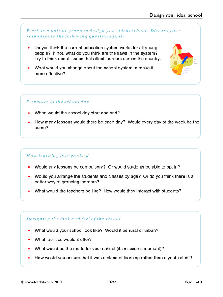 Work in A Pair or Group To Design Your Ideal School. Discuss Your ...