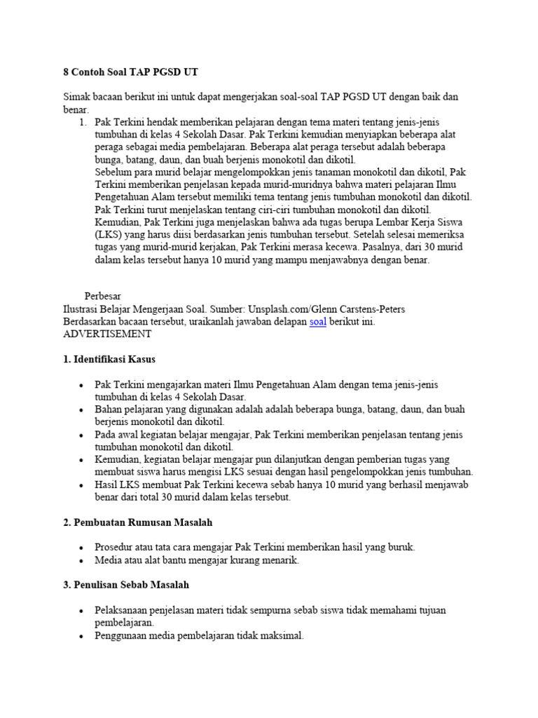 8 Contoh Soal TAP PGSD UT | PDF