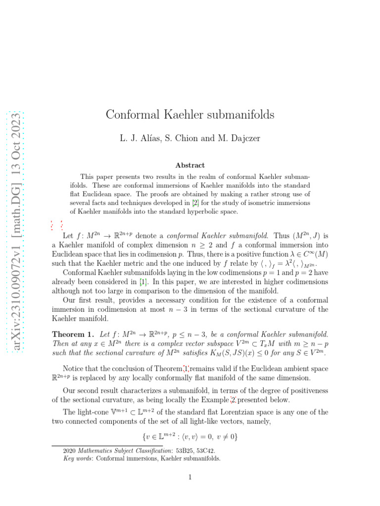 Conformal Kaehler Submanifolds | PDF | Euclidean Space | Manifold