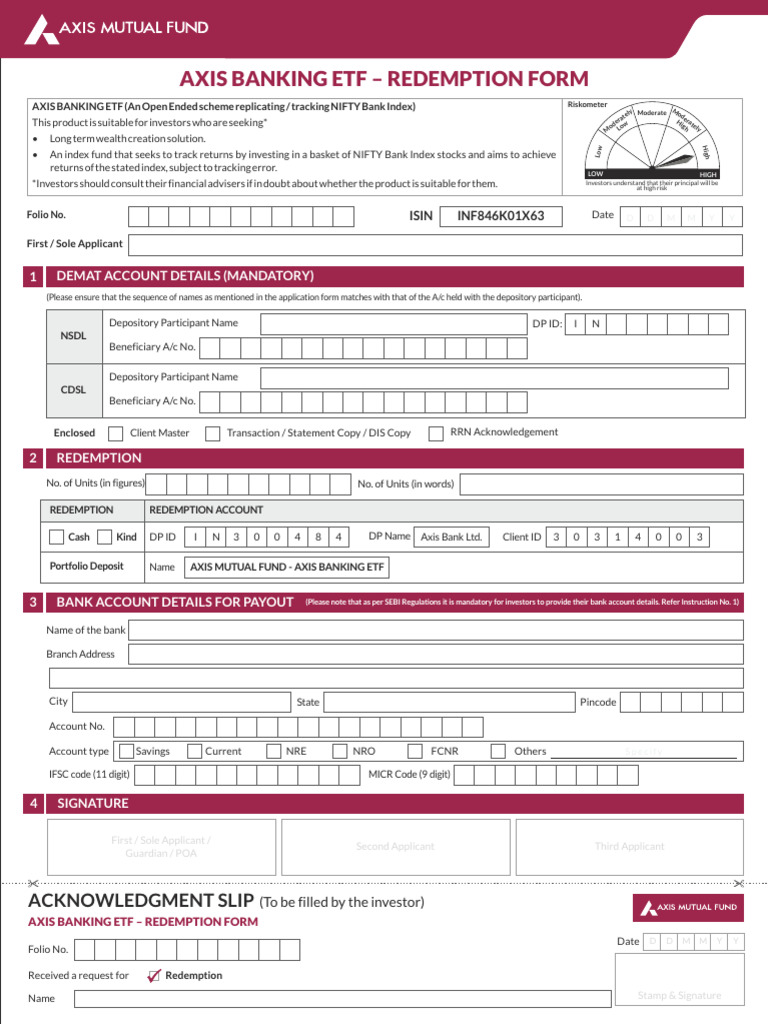 Axis Banking ETF Redemption Form | PDF | Exchange Traded Fund | Banks