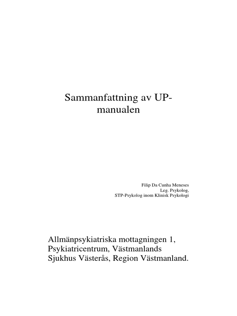 Unified Protocol Manualen - Utkast 1 - FDCM 2 | PDF