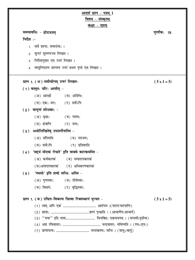 Sanskrit Question Paper-10th-2017 | PDF