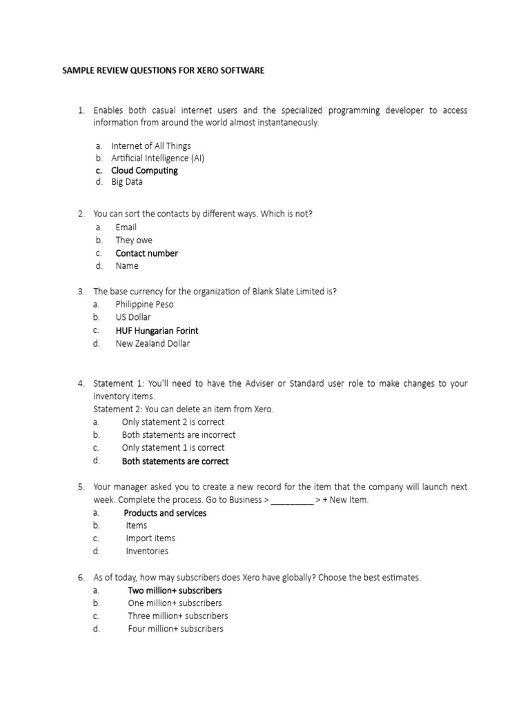 Sample Review Questions For Xero Software | PDF | Software As A Service | Comma Separated Values